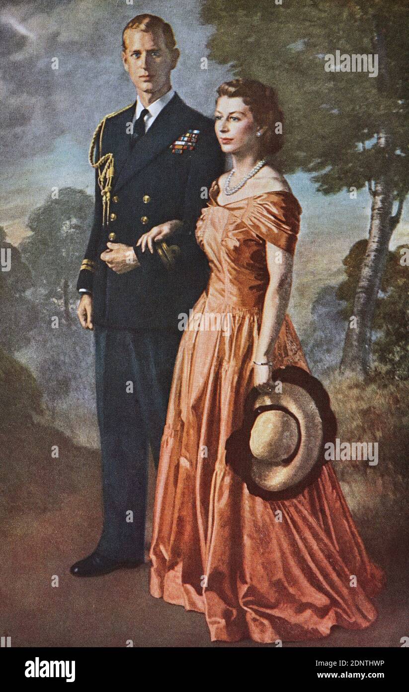 Painting depicting Princess Elizabeth and the Duke of Edinburgh ...