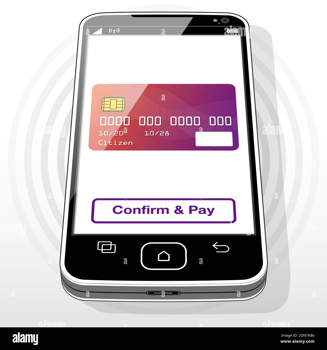 A credit card graphic and purchase button presented on a Smart Phone ...