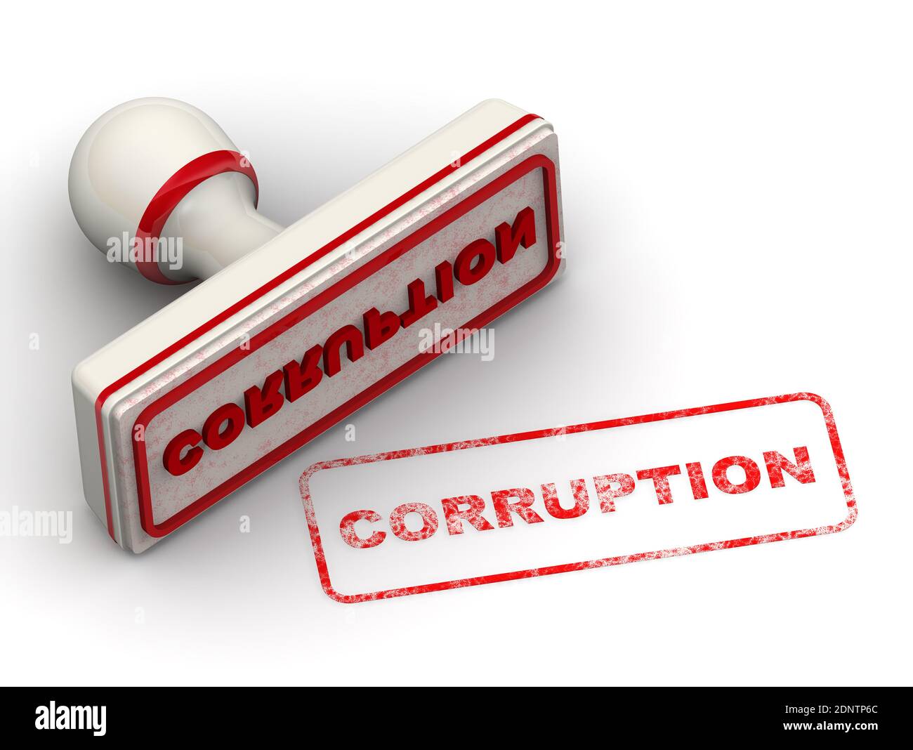 Corruption. The stamp and an imprint. White stamp and red imprint ...