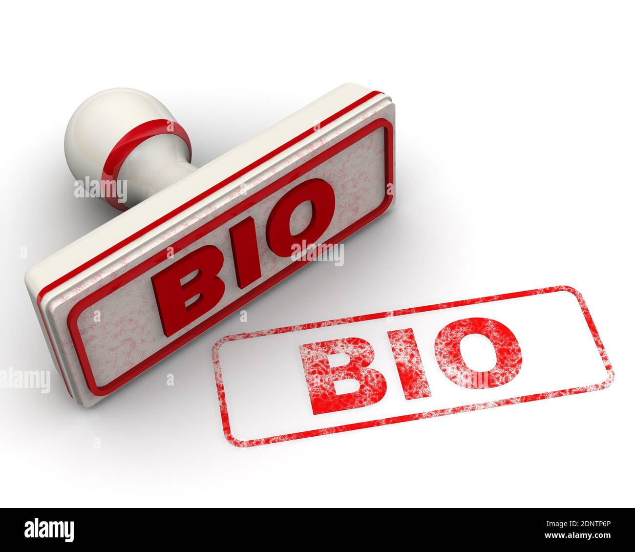 The BIO stamp. The white seal and red imprint BIO on white surface. 3D ...