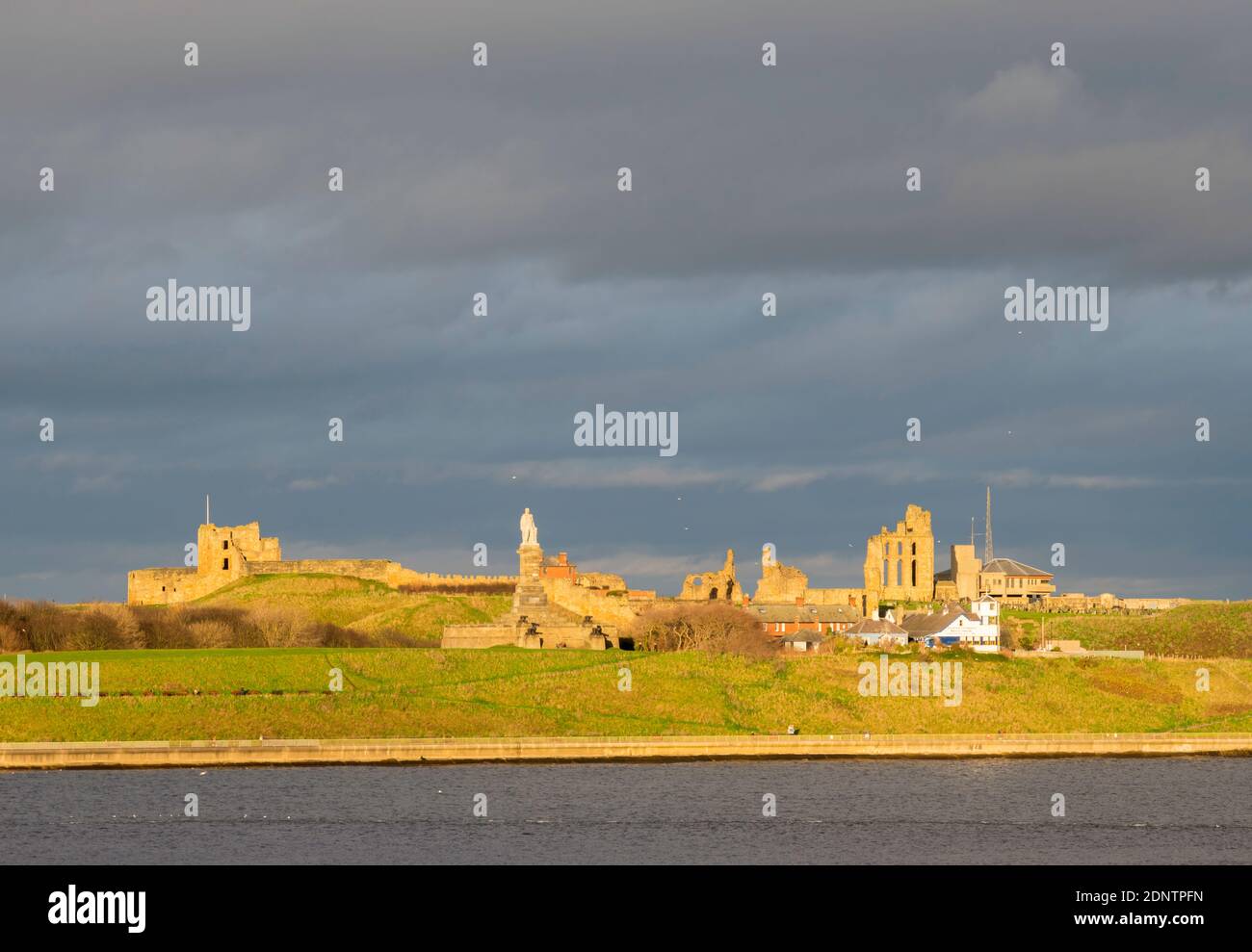 Tynemouth castle and priory buildings seen from South Shields, north ...