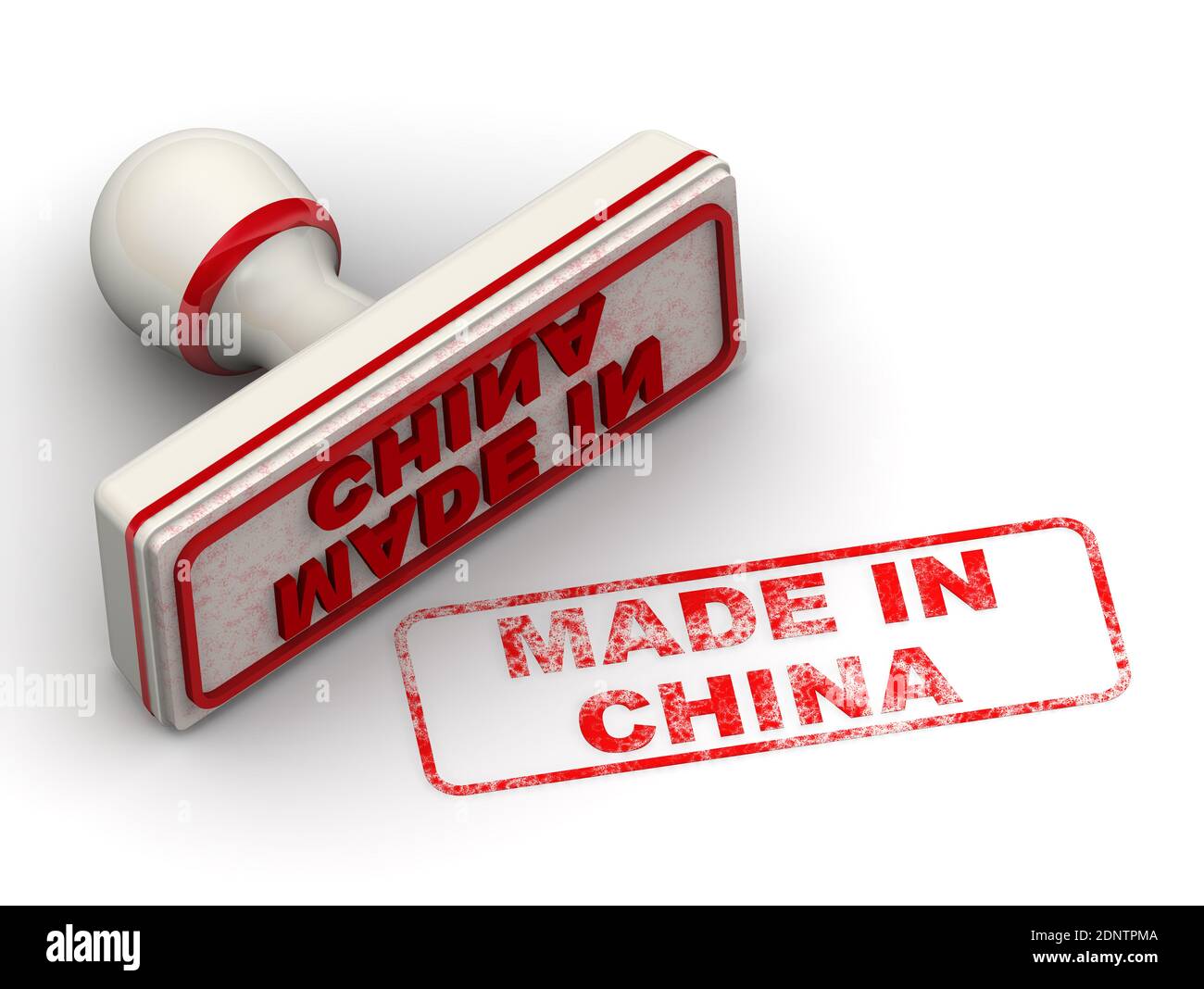 Made in China. The stamp and an imprint. White stamp and red imprint ...