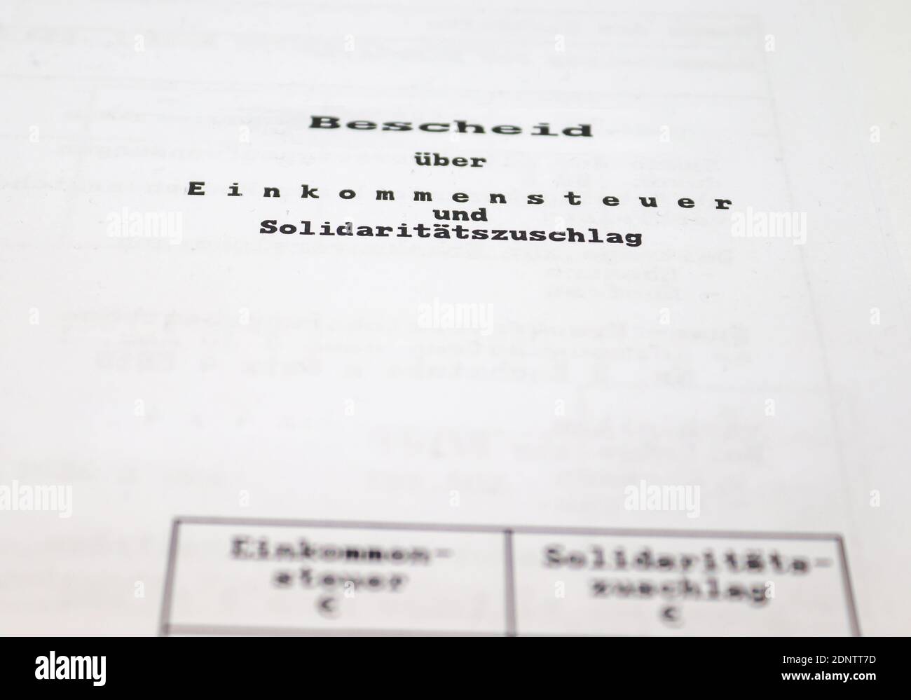 Perspective shot of the annual german tax notification header on a ...