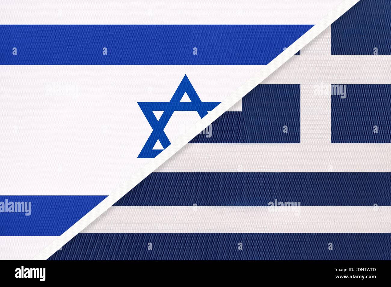 Israel and Greece or Hellenic Republic, national flags from textile ...