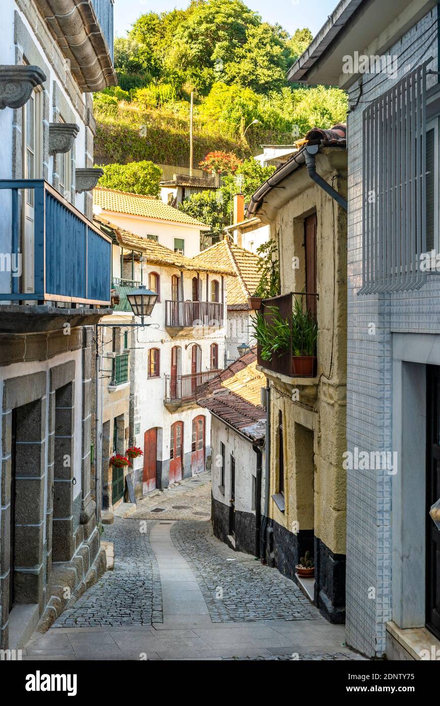 Narrow street in old town of Entre-os-Rios, Penafiel, Douro Valley ...