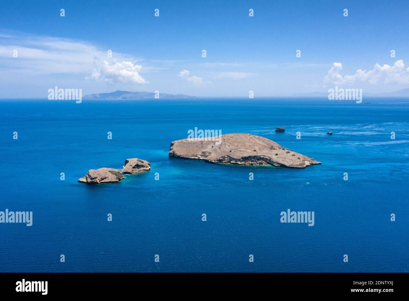Aerial view of islets in ocean by Lambu beach, Bima, West Nusa Tenggara ...