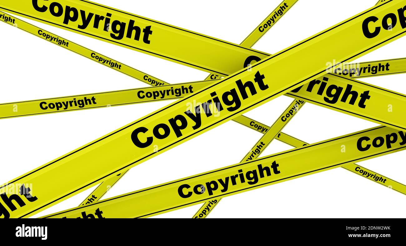 Copyright. Yellow warning tapes with black words COPYRIGHT. Isolated ...