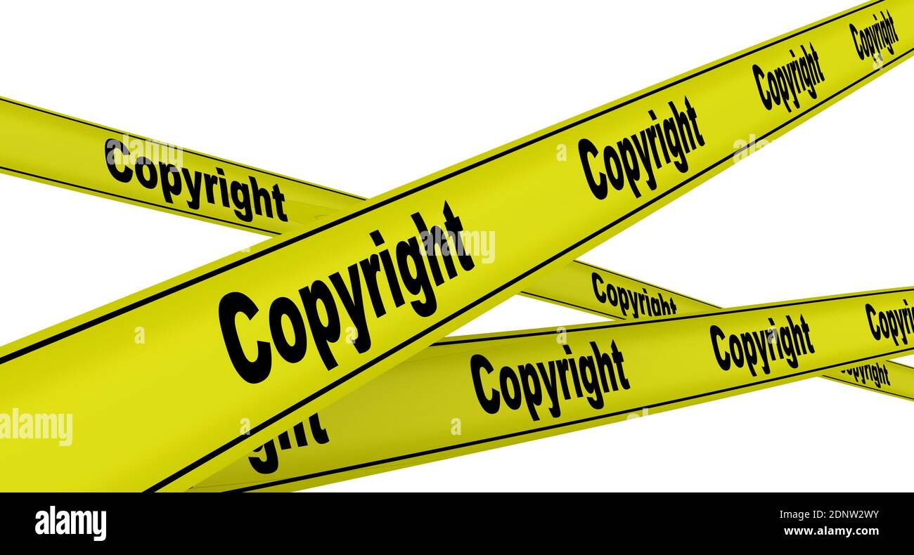 Copyright. Yellow warning tapes with black words COPYRIGHT. Isolated ...