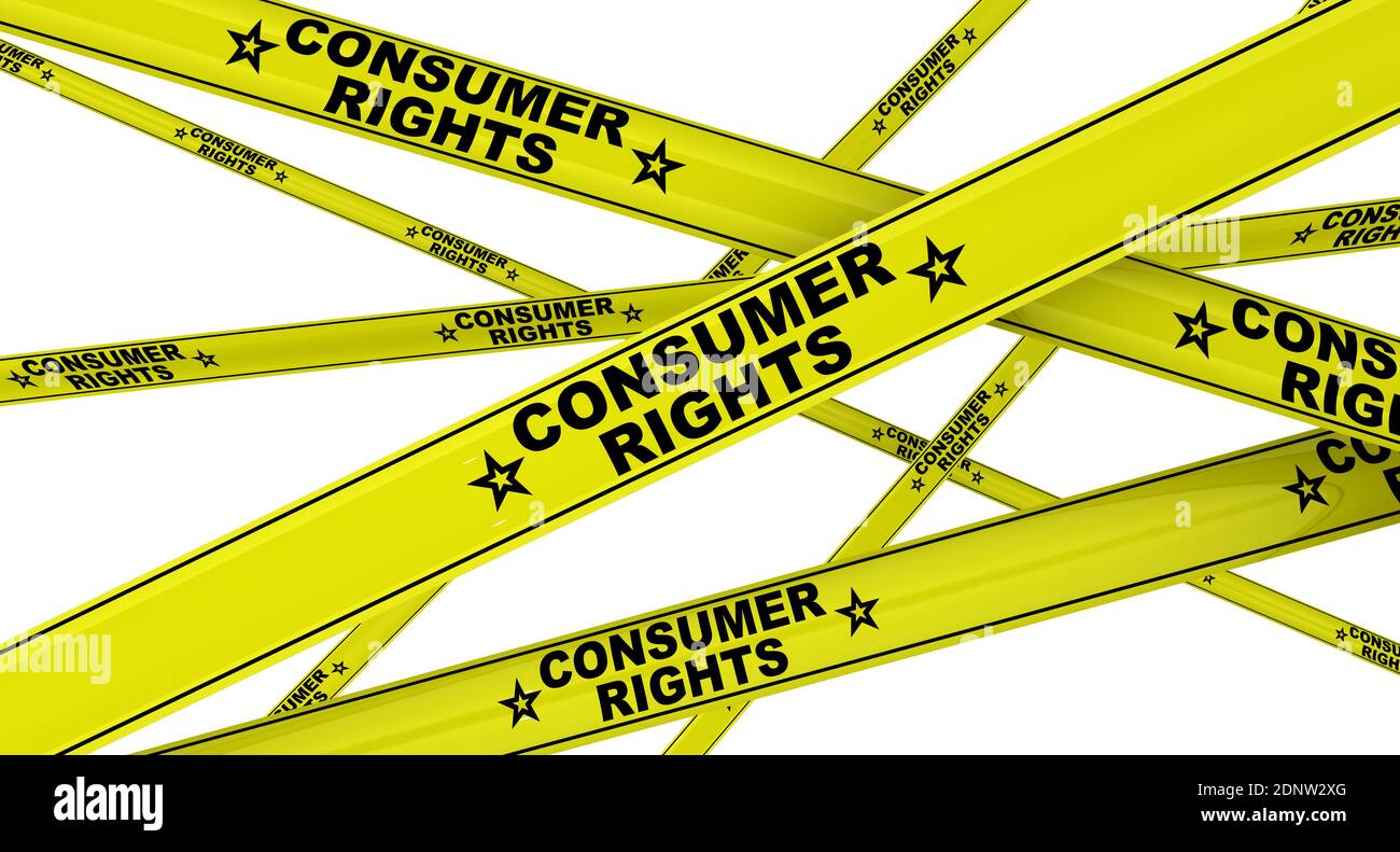 Consumer rights. Yellow warning tapes with black text CONSUMER RIGHTS ...