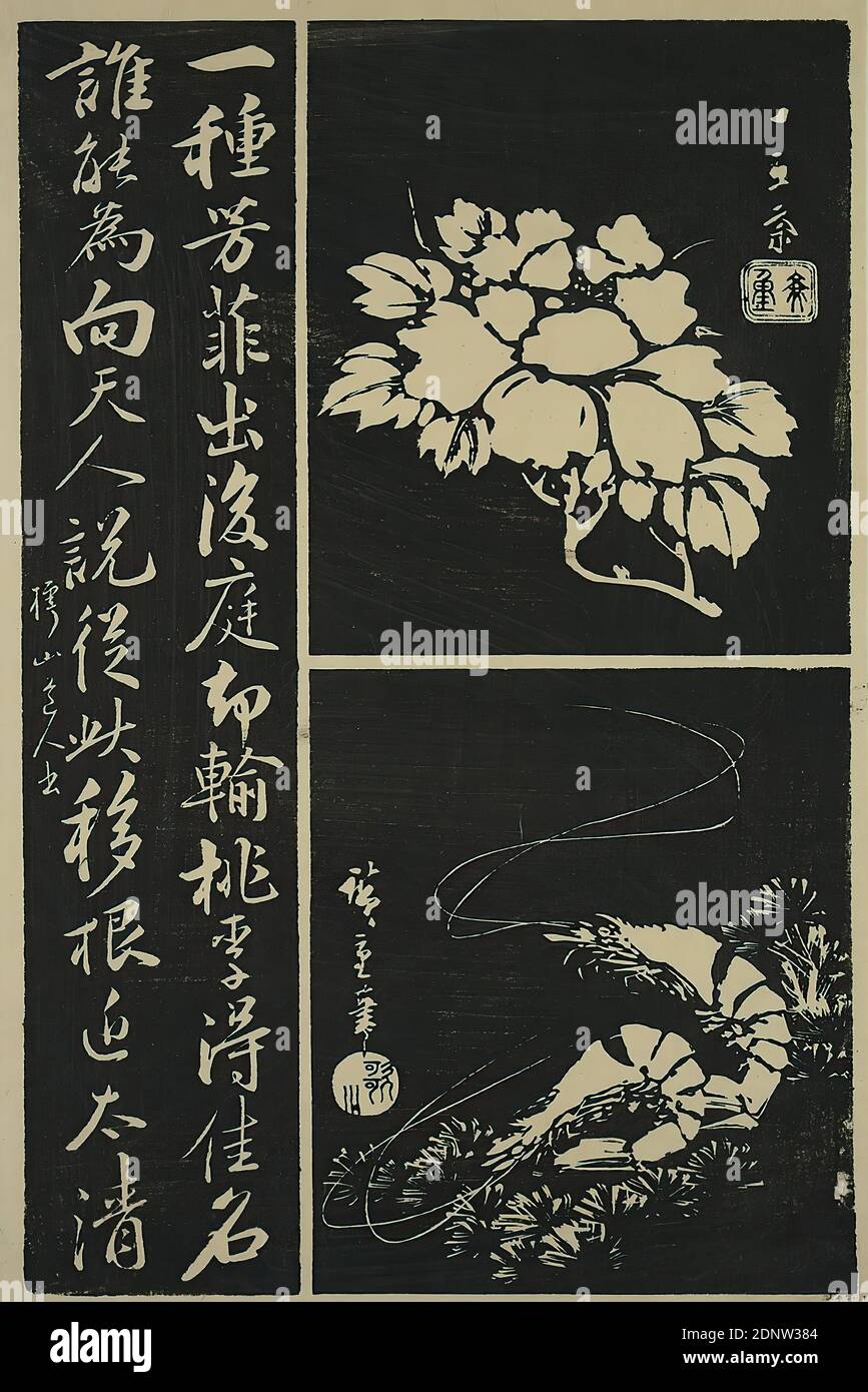 Hiroshige Utagawa, Harimaze-e: peony and two shrimps, white line cut ...