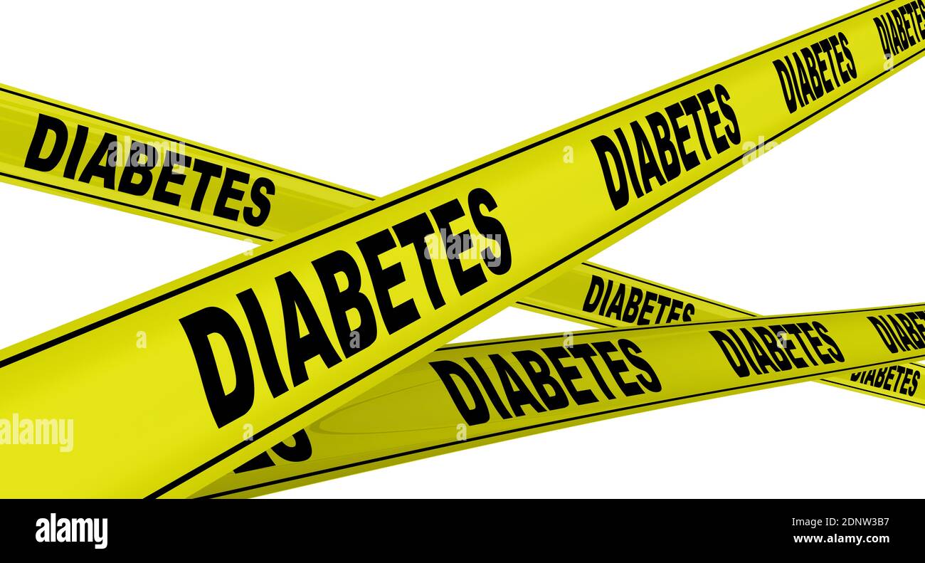 Diabetes. Yellow warning tapes with black words DIABETES (is a group of ...