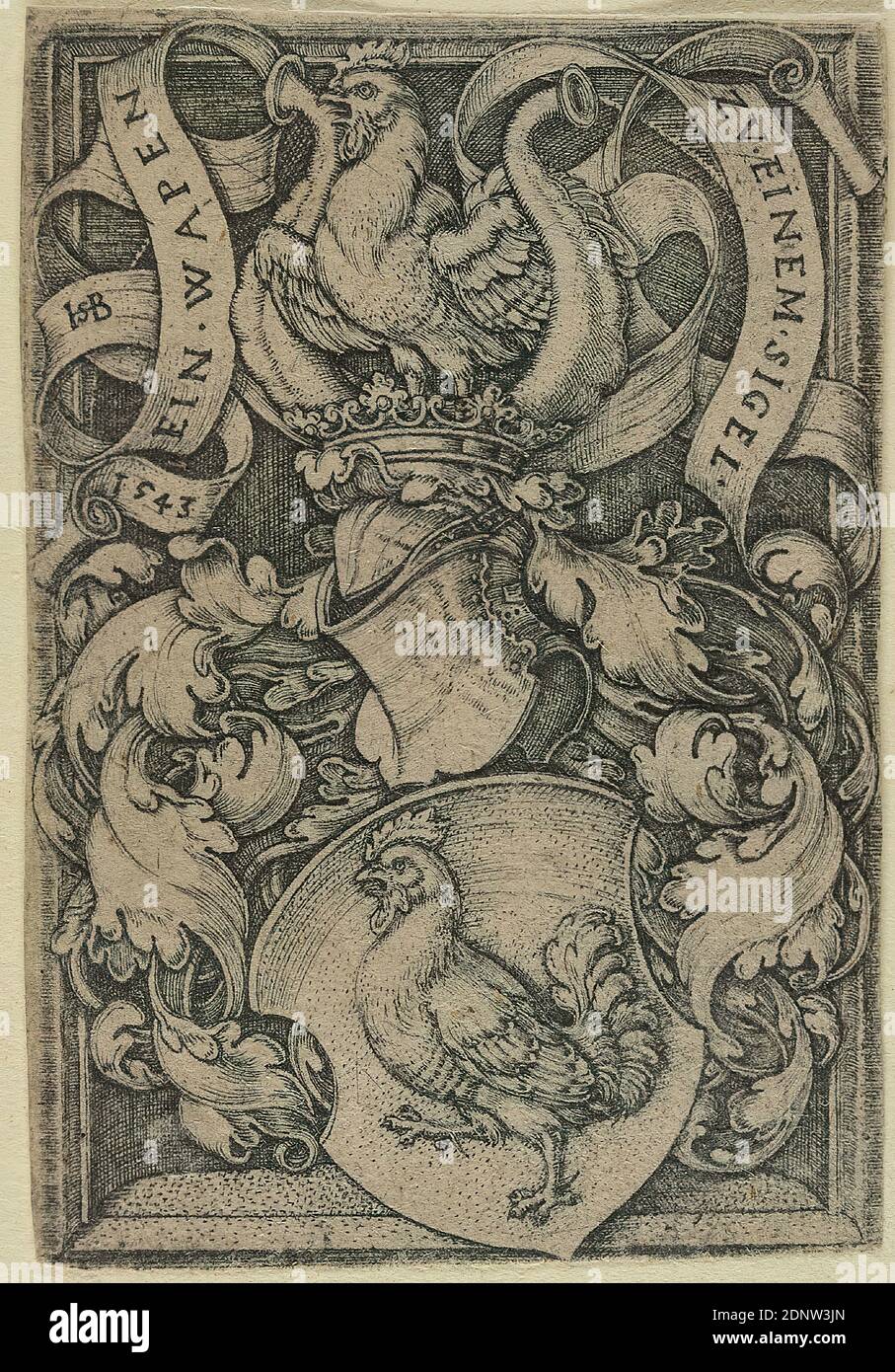Hans Sebald Beham, coat of arms with the rooster, Hamburg, paper ...
