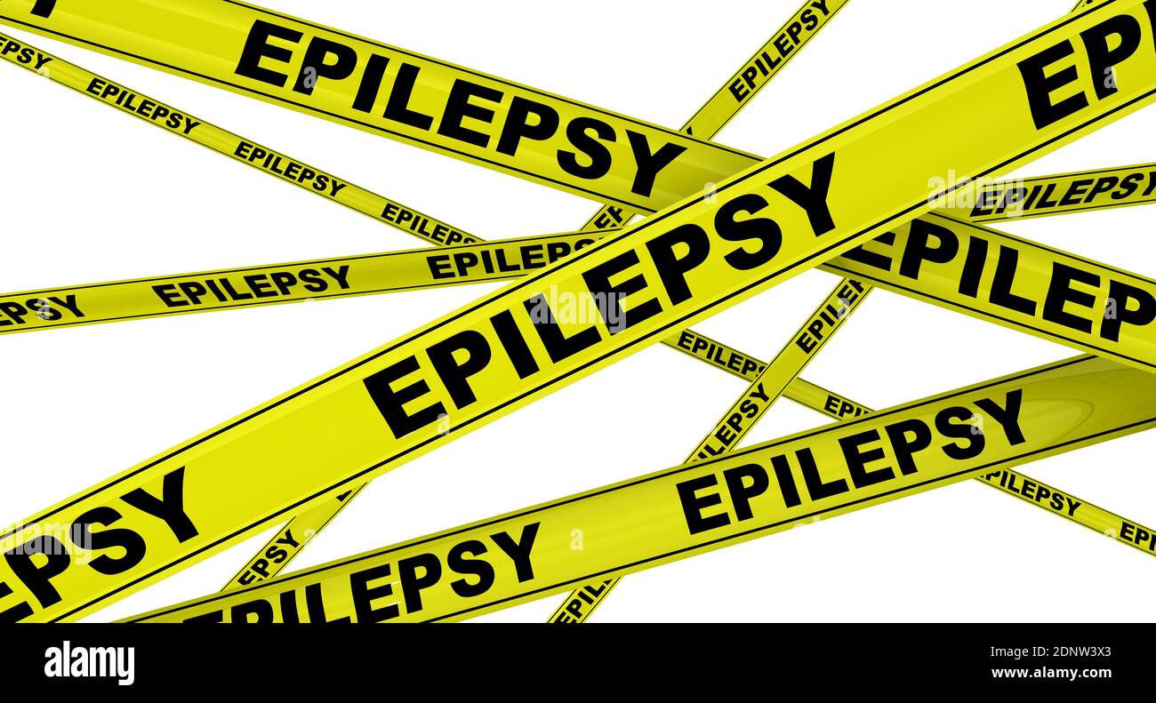 Epilepsy. Yellow warning tapes with black words EPILEPSY (is a group of ...