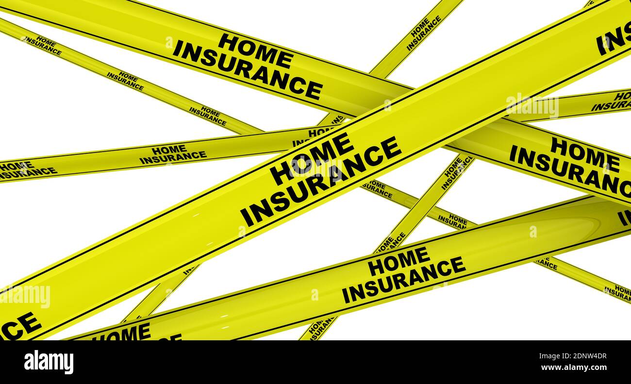 Home insurance. Yellow warning tapes with black text HOME INSURANCE ...