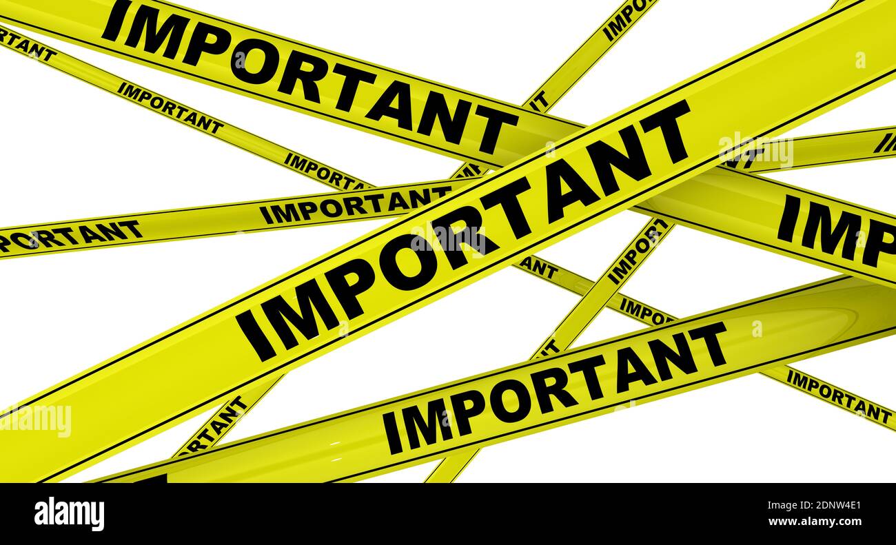 Important. Yellow warning tapes with black words IMPORTANT. Isolated ...