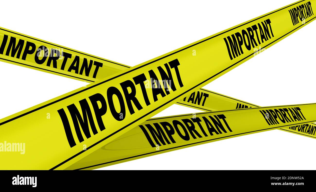 Important. Yellow warning tapes with black words IMPORTANT. Isolated ...