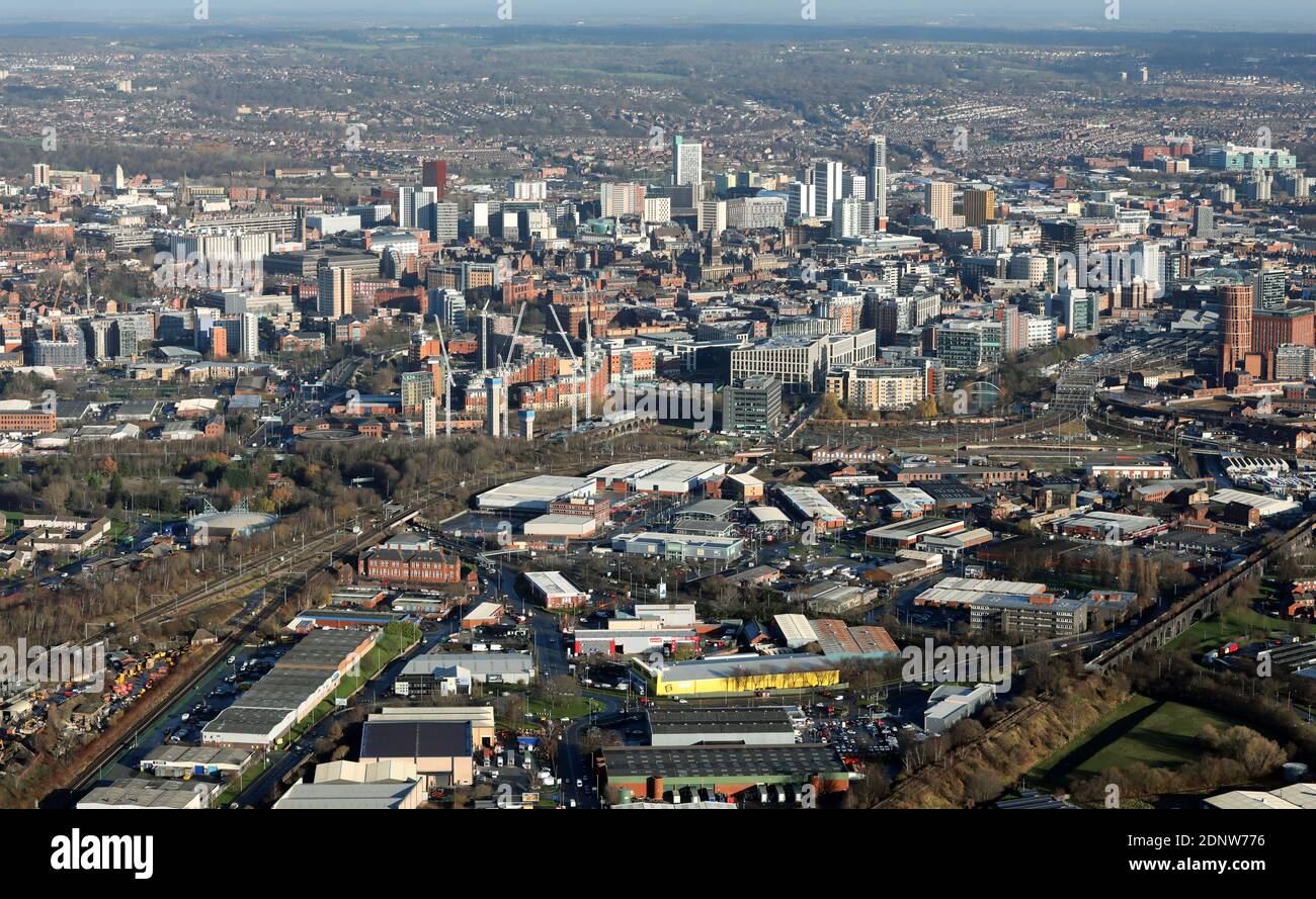 aerial view of the Leeds skyline from Holbeck looking east, West ...