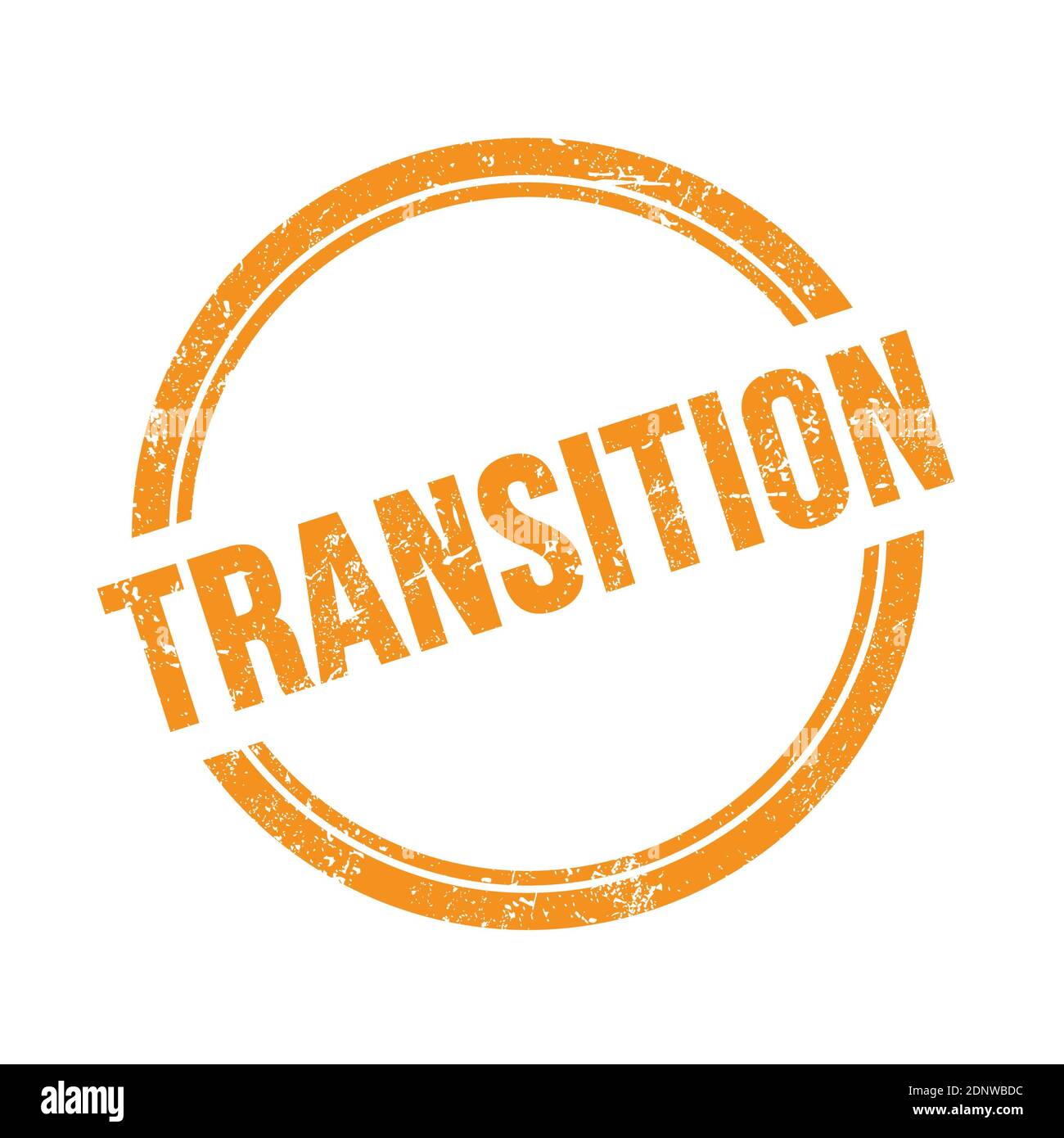 TRANSITION text written on orange grungy vintage round stamp Stock ...