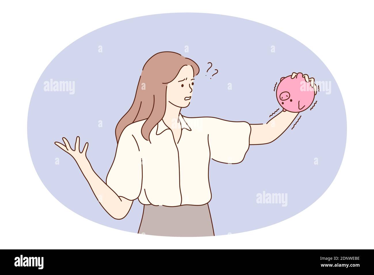 Saving money, piggybank, financial loss concept. Young frustrated woman ...