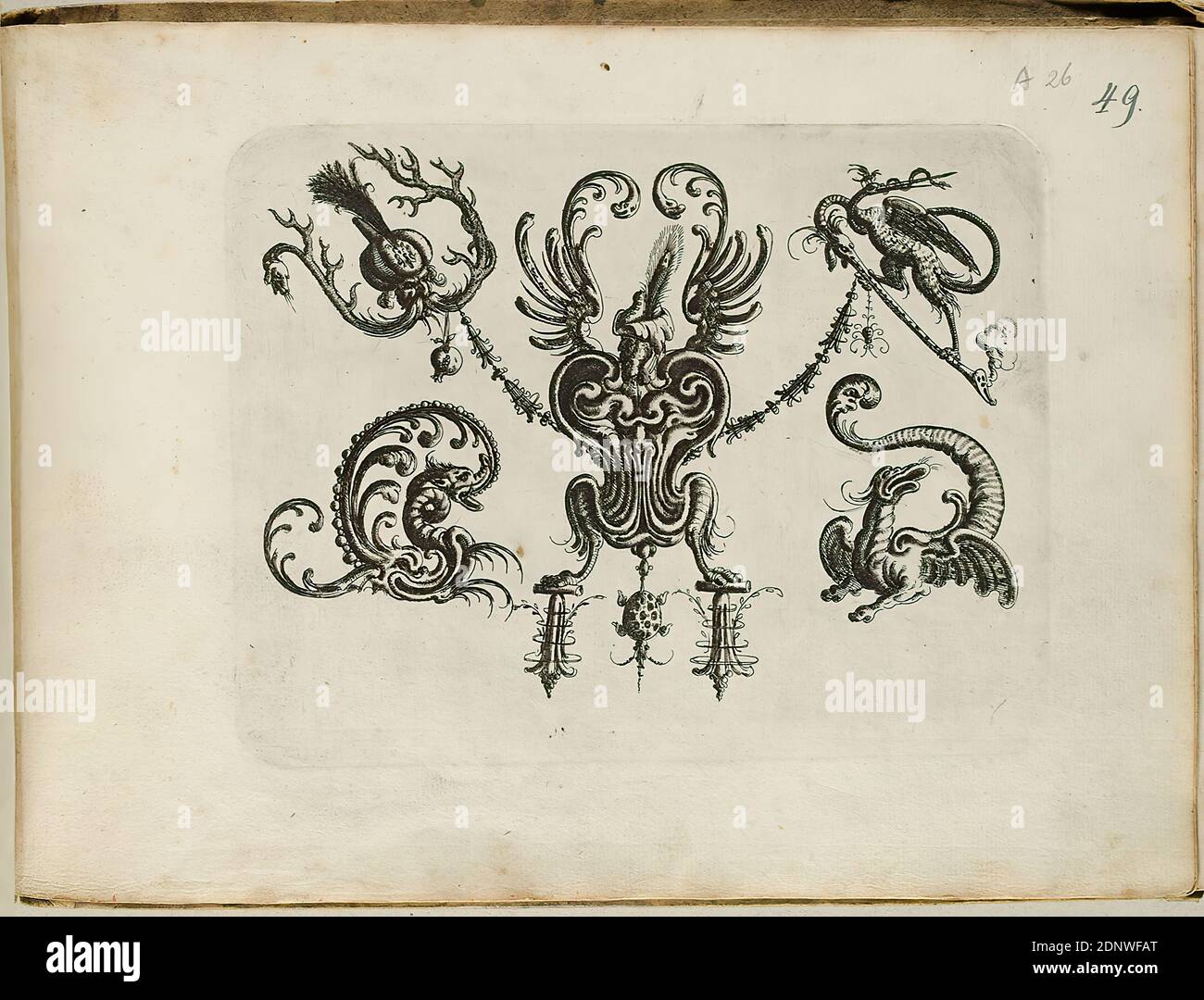 Christoph Jamnitzer, Grotesque ornament with cartilage work, leaf from ...