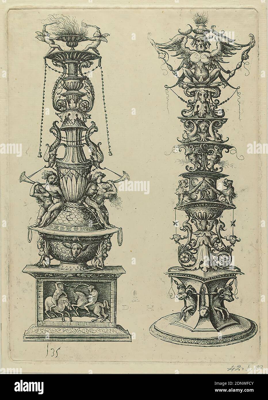 Daniel Hopfer, Two candelabras, paper, etching, sheet size: height: 23 ...