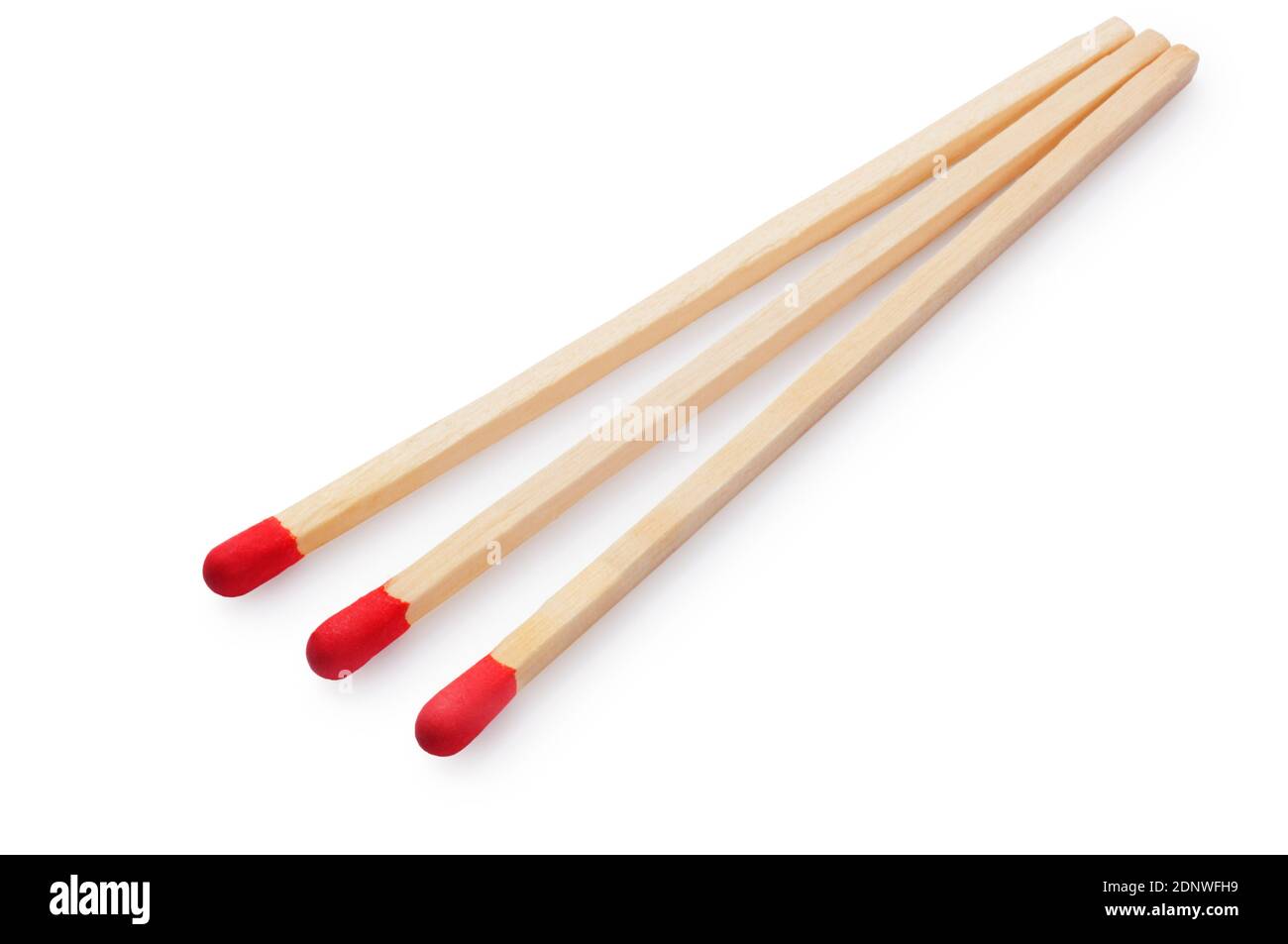Studio shot of red tipped matches cut out against a white background ...