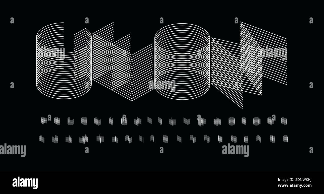 3D futurism alphabet. Thin line geometric font, minimalist type for ...