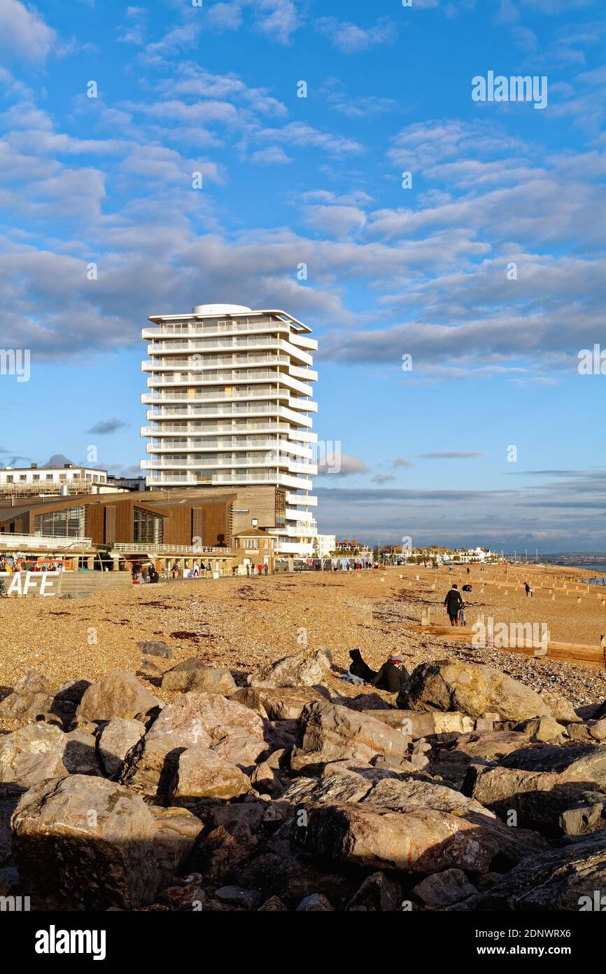 Worthing seafront looking east on a sunny winters day West Sussex ...