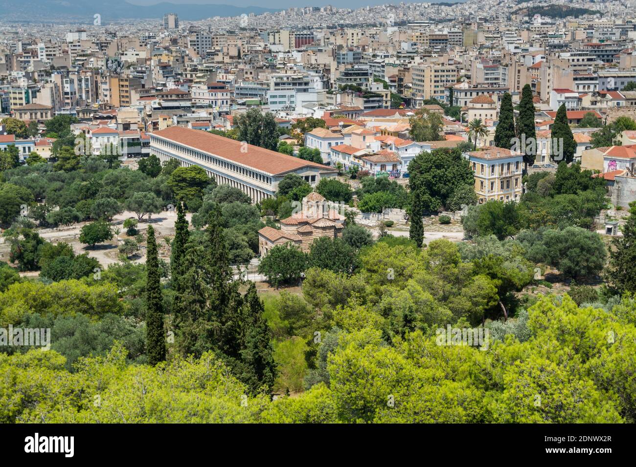 Aerial view of cityscape near Acropolis with crowded buildings of ...