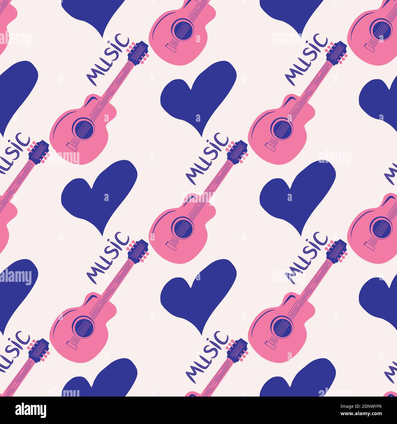 Love music seamless pattern with country guitar, music notes, hearts ...