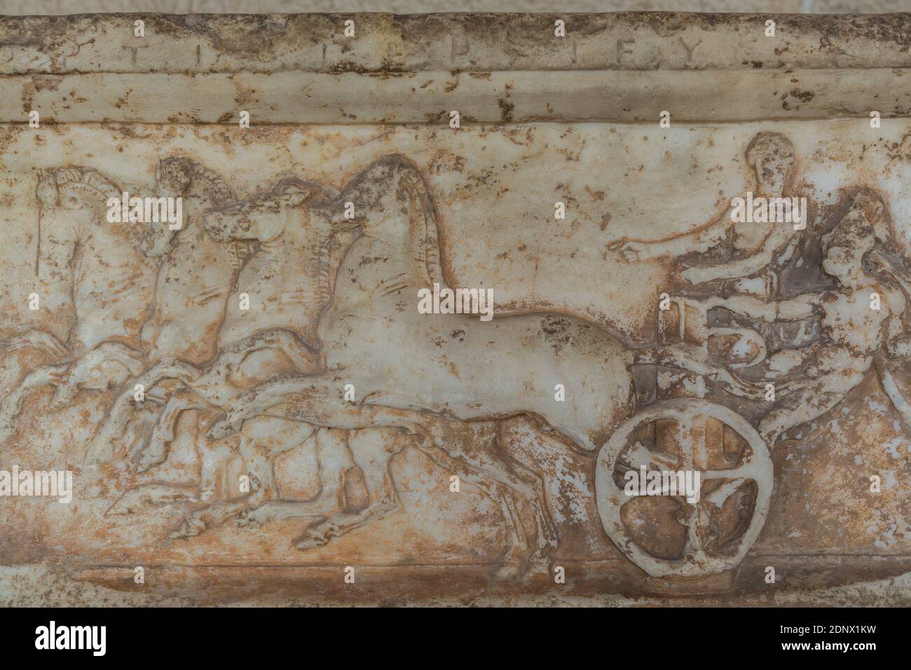 Remains of statues of wagon of Stoa of Attalos in the ancient Agora ...