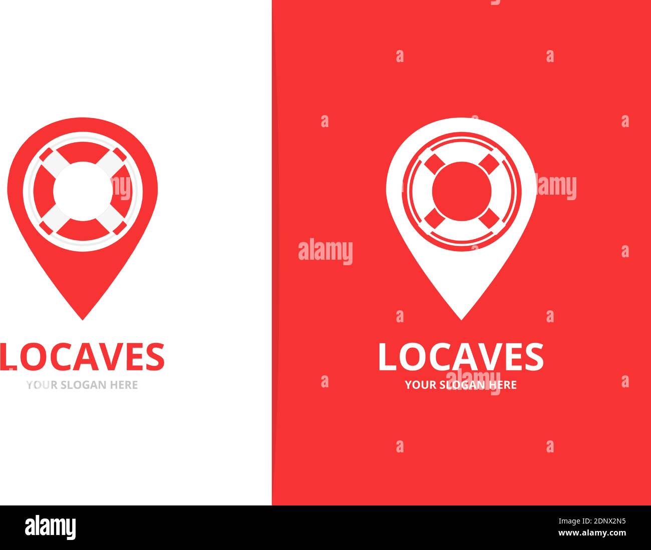 Vector lifebuoy and map pointer logo combination. Unique lifeboat and pin logotype design ...