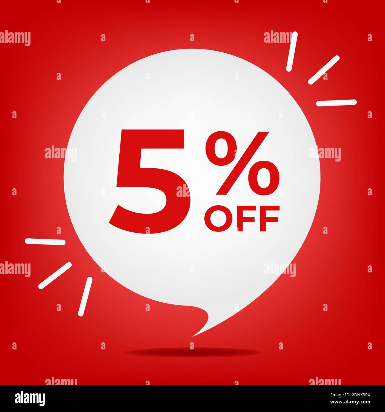 5 percent off. Banner with five percent discount. White bubble on a red ...