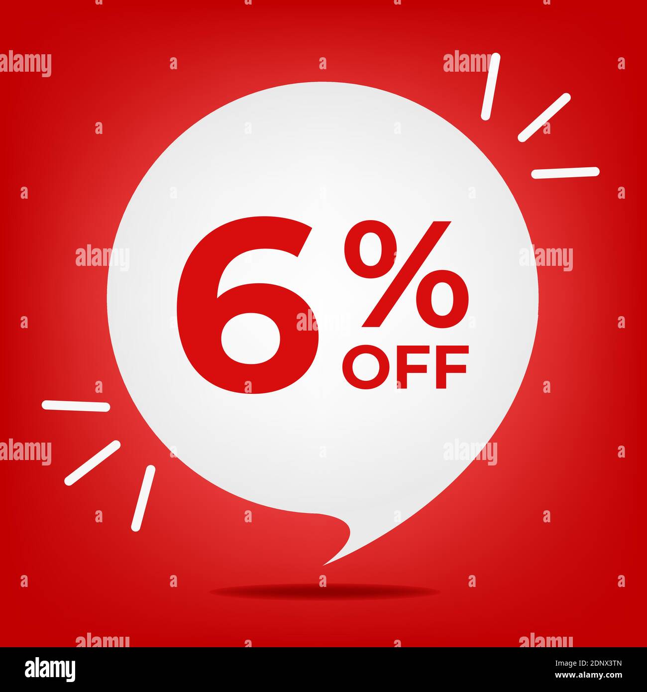6 percent off. Banner with six percent discount. White bubble on a red ...