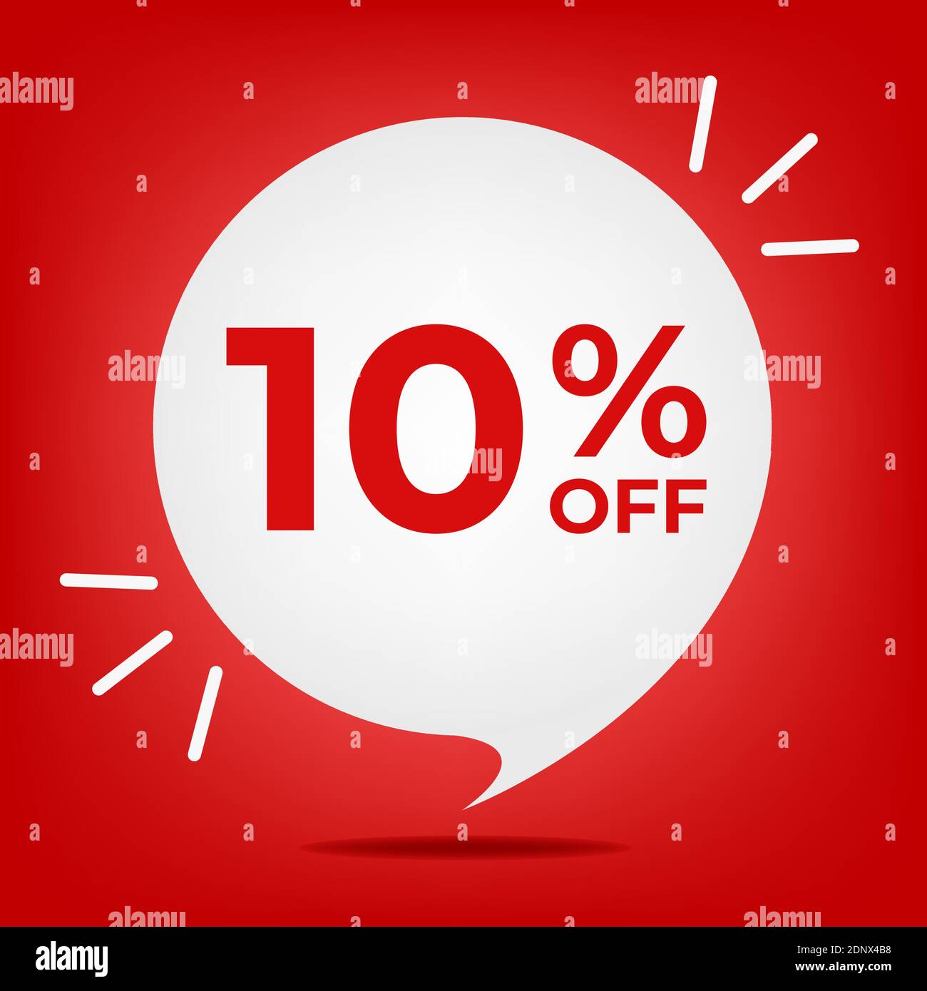 10 percent off. Banner with ten percent discount. White bubble on a red ...