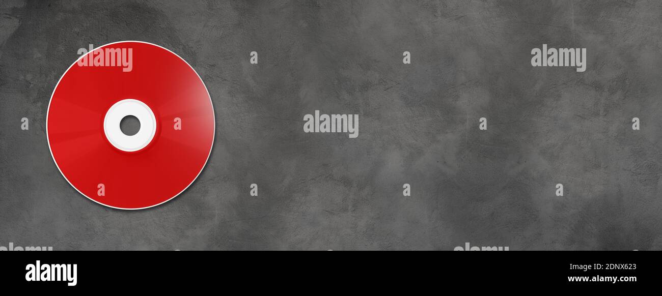 Red CD - DVD label mockup template isolated on horizontal concrete ...