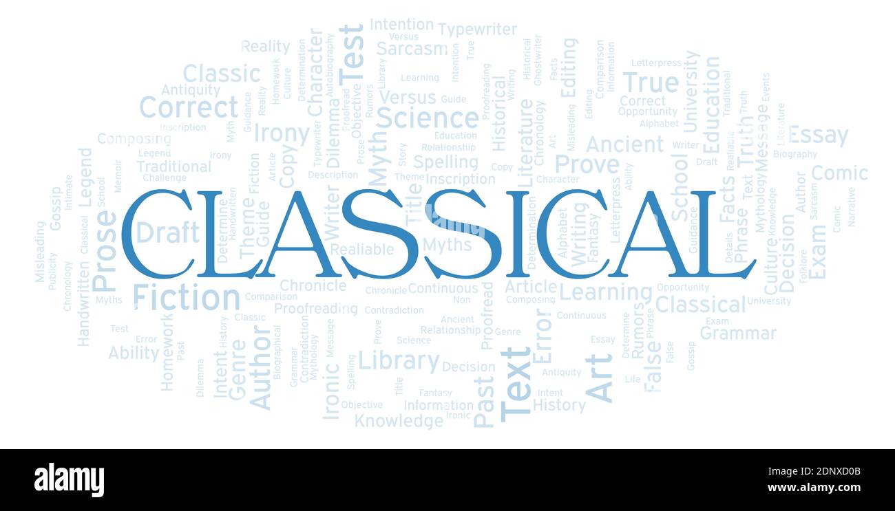 Classical typography word cloud create with text only Stock Photo - Alamy