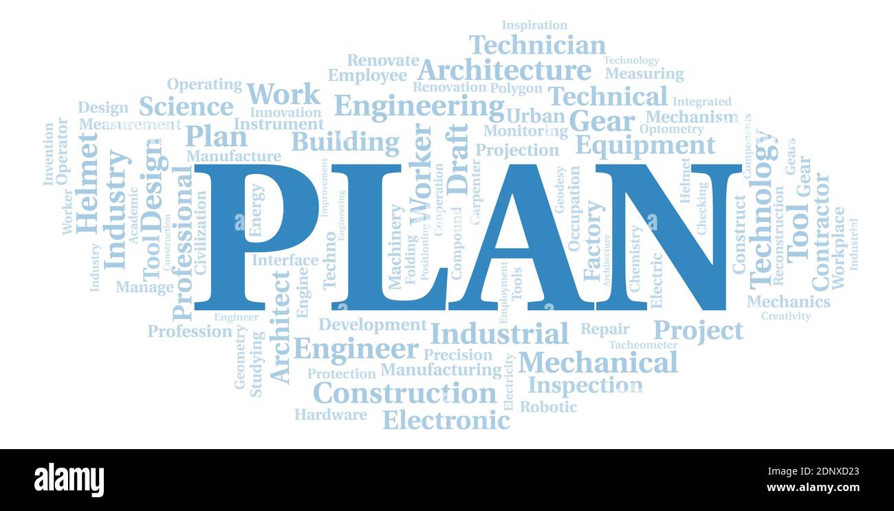 Plan typography word cloud create with text only Stock Photo - Alamy