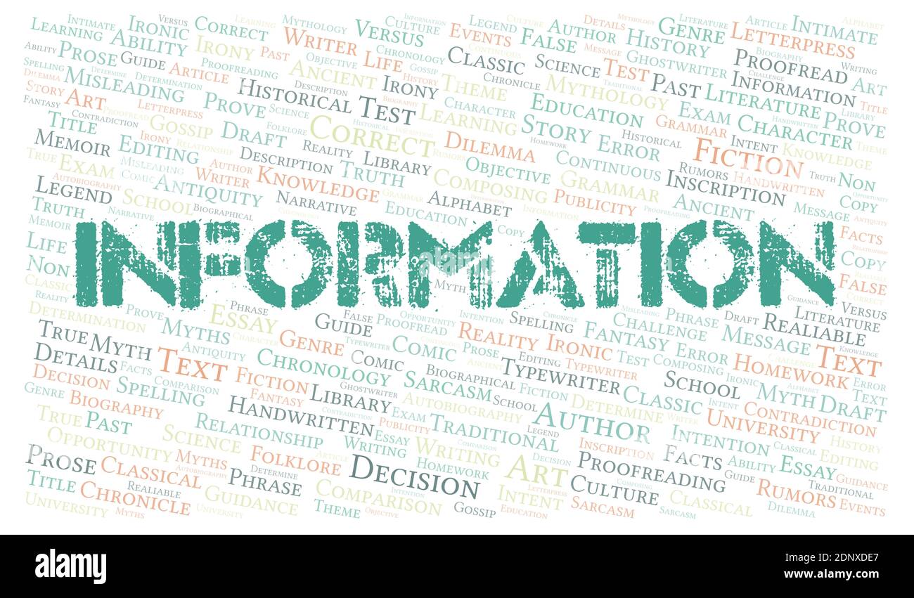 Information typography word cloud create with text only Stock Photo - Alamy