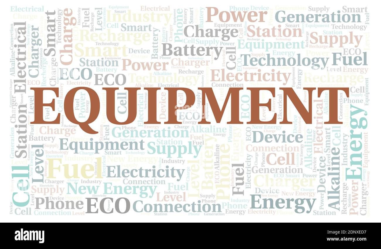 Equipment typography word cloud create with text only Stock Photo - Alamy