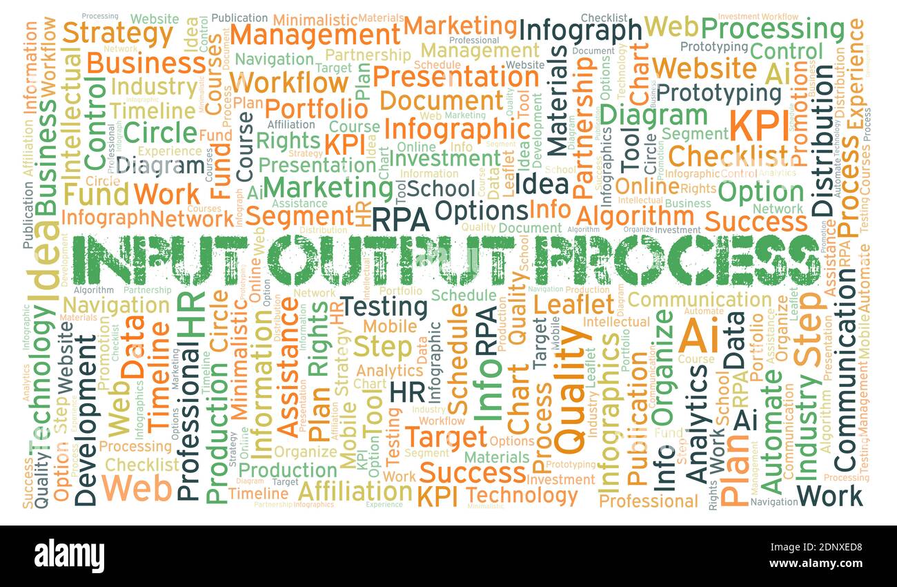 Input Output Process typography word cloud create with text only Stock ...
