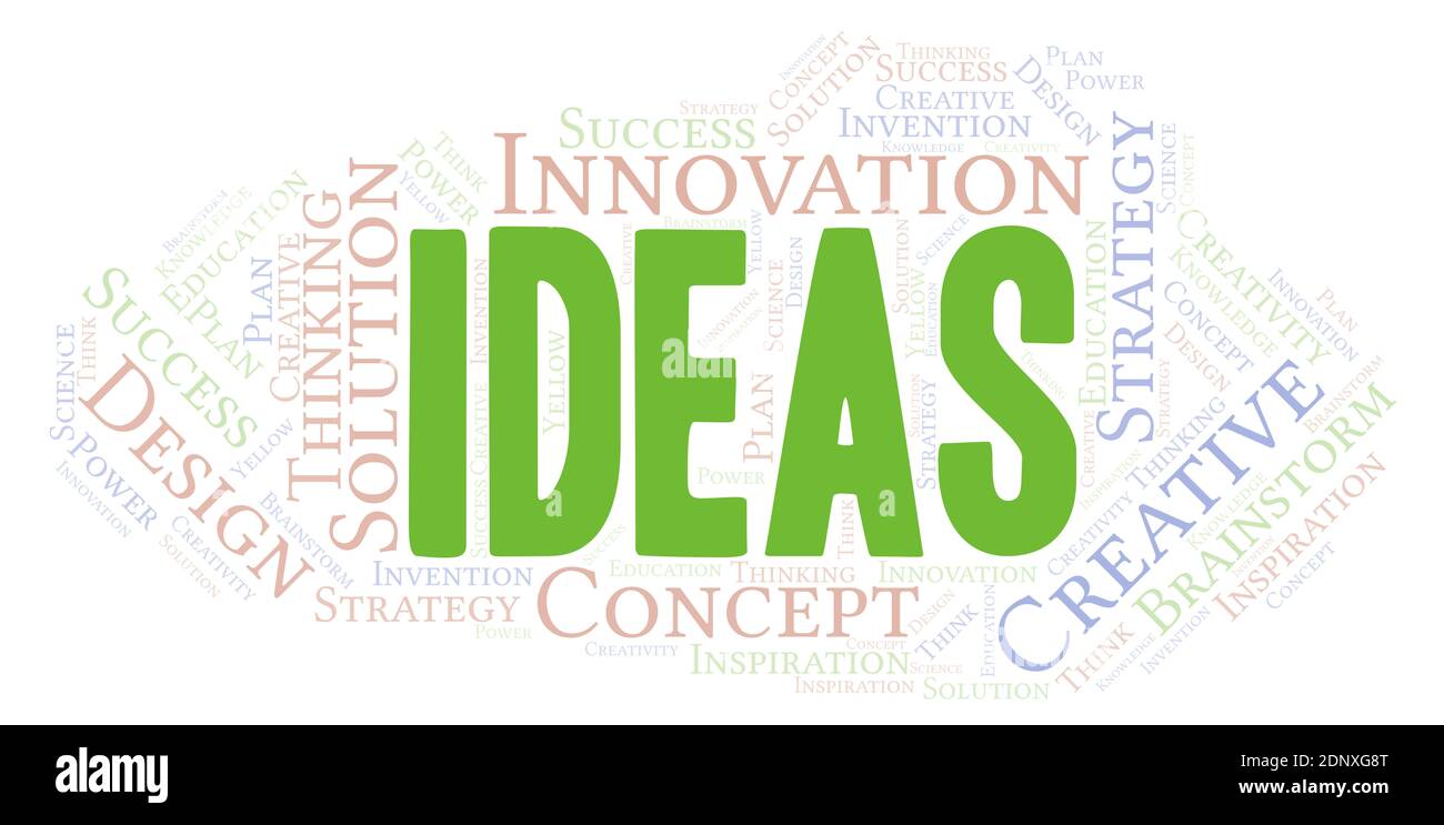 Ideas typography word cloud create with text only Stock Photo - Alamy