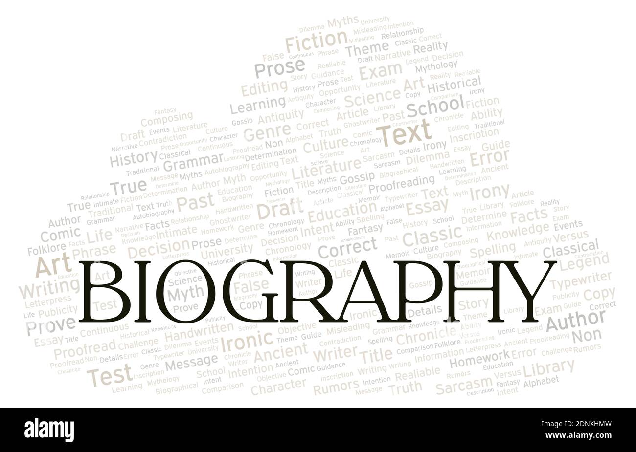 Biography typography word cloud create with text only Stock Photo - Alamy