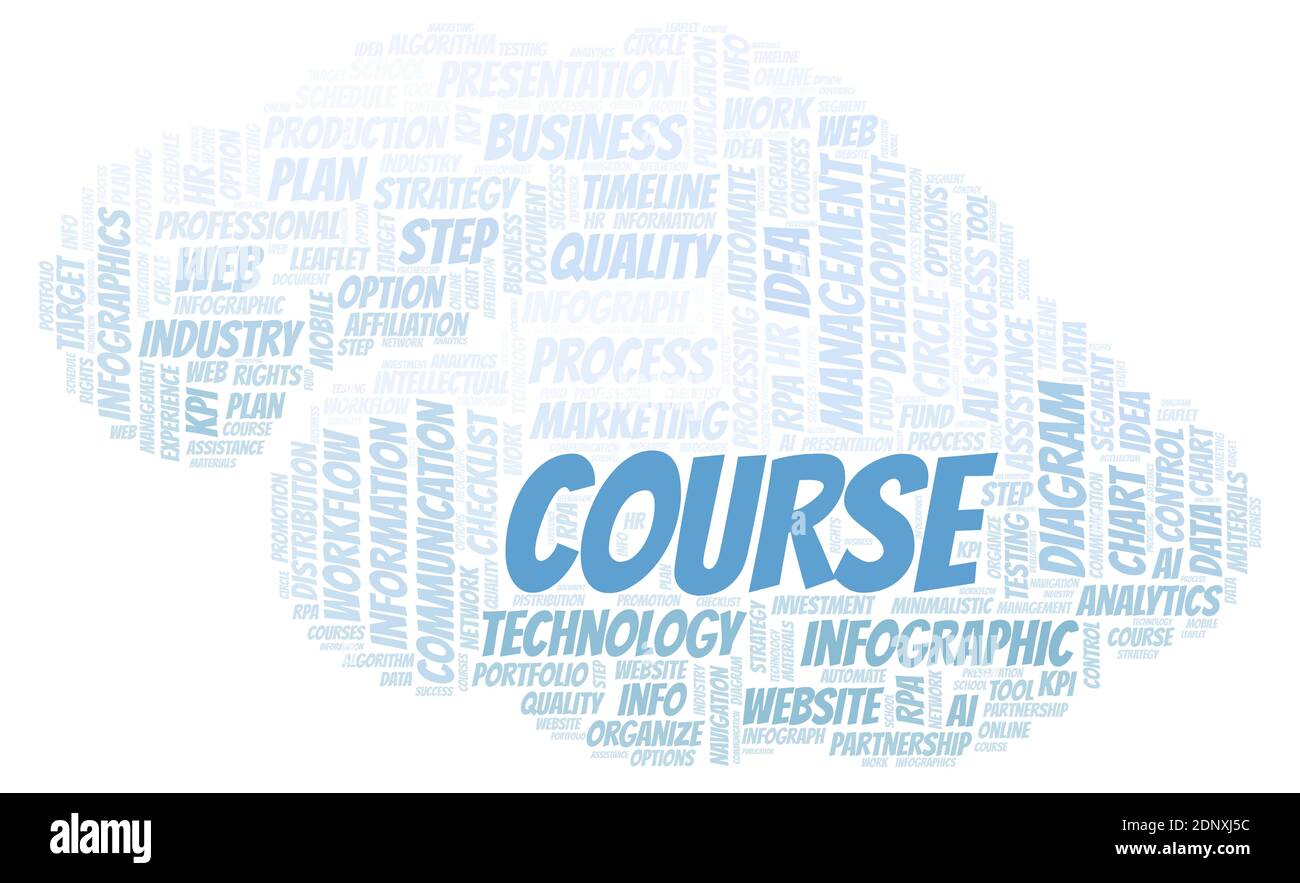 Course typography word cloud create with text only Stock Photo - Alamy