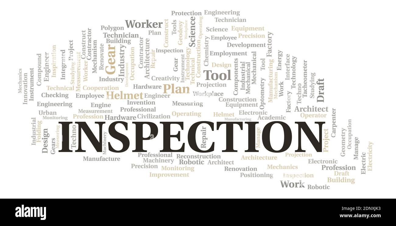 Inspection typography word cloud create with text only Stock Photo - Alamy