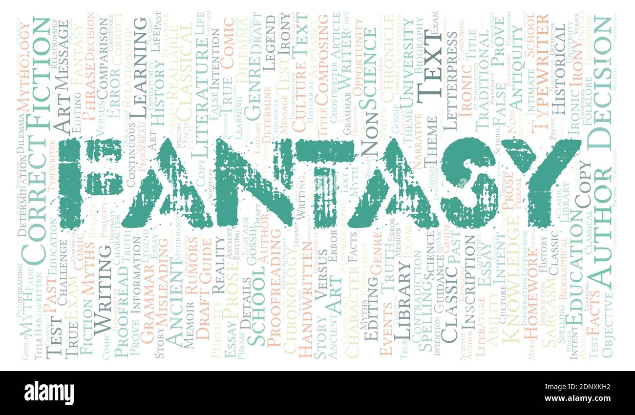 Fantasy typography word cloud create with text only Stock Photo - Alamy