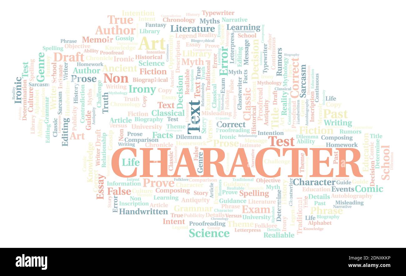 Character typography word cloud create with text only Stock Photo - Alamy