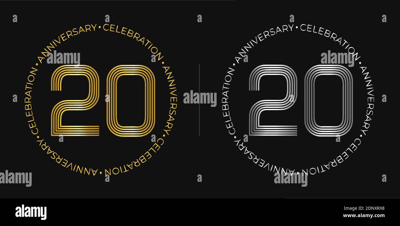 20th birthday. Twenty years anniversary celebration banner in golden ...
