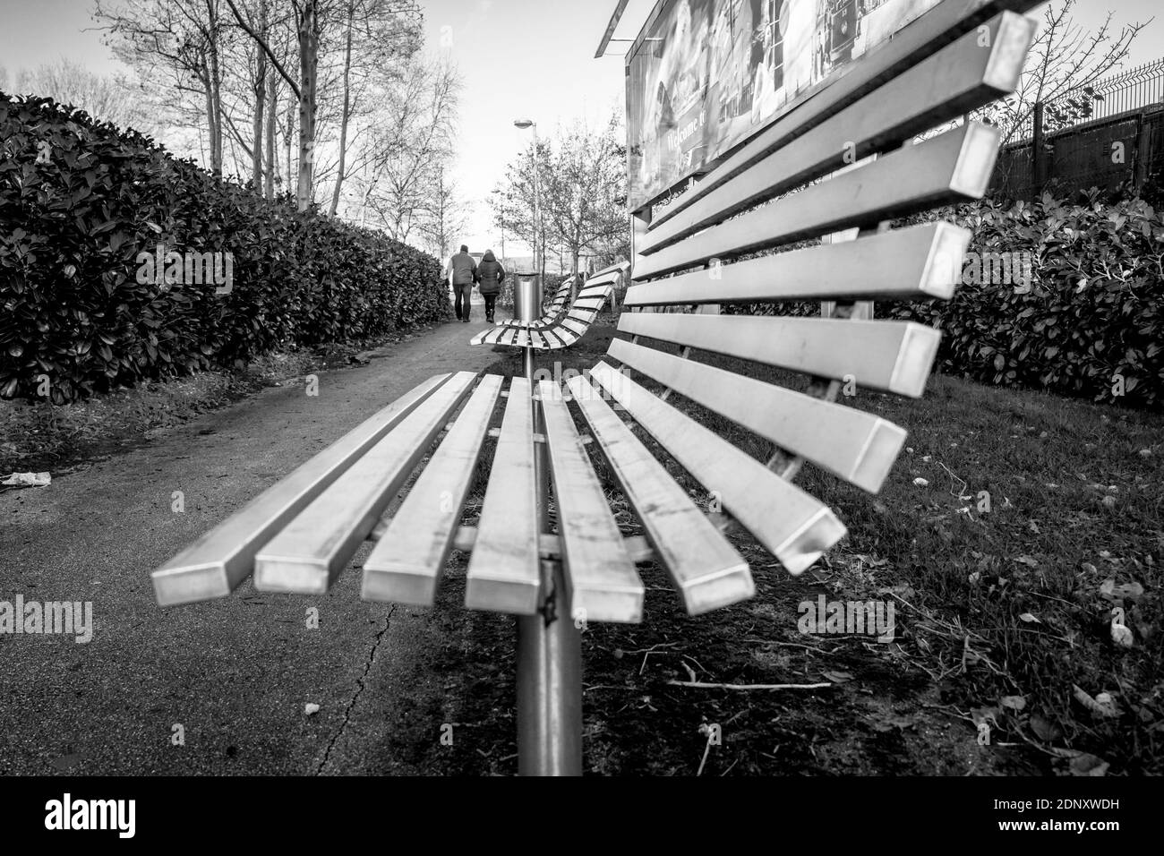 Stainless steel lated bench seating Stock Photo - Alamy