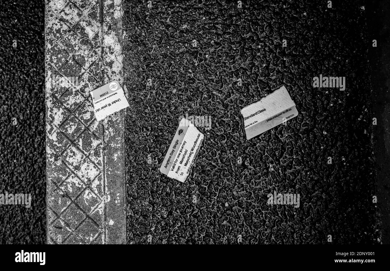 Discarded railway ticket on the floor of the station platform Stock ...